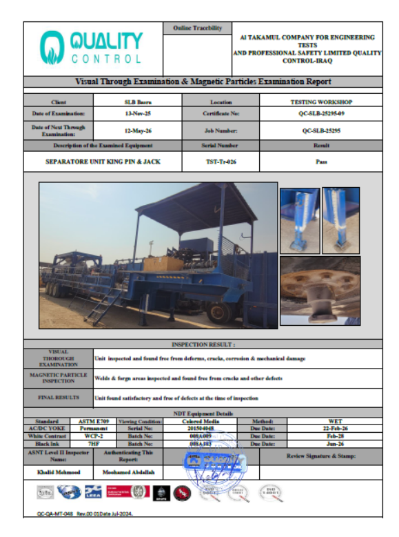 SLB BASRA TESTING CERTIFICATE NO: QC-SLB-25295-09 DUE DATE: 12-MAY-2026 ...